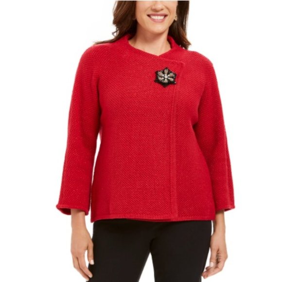 JM Collection | Jackets & Coats | Jm Collection Wrapfront Brooch ...